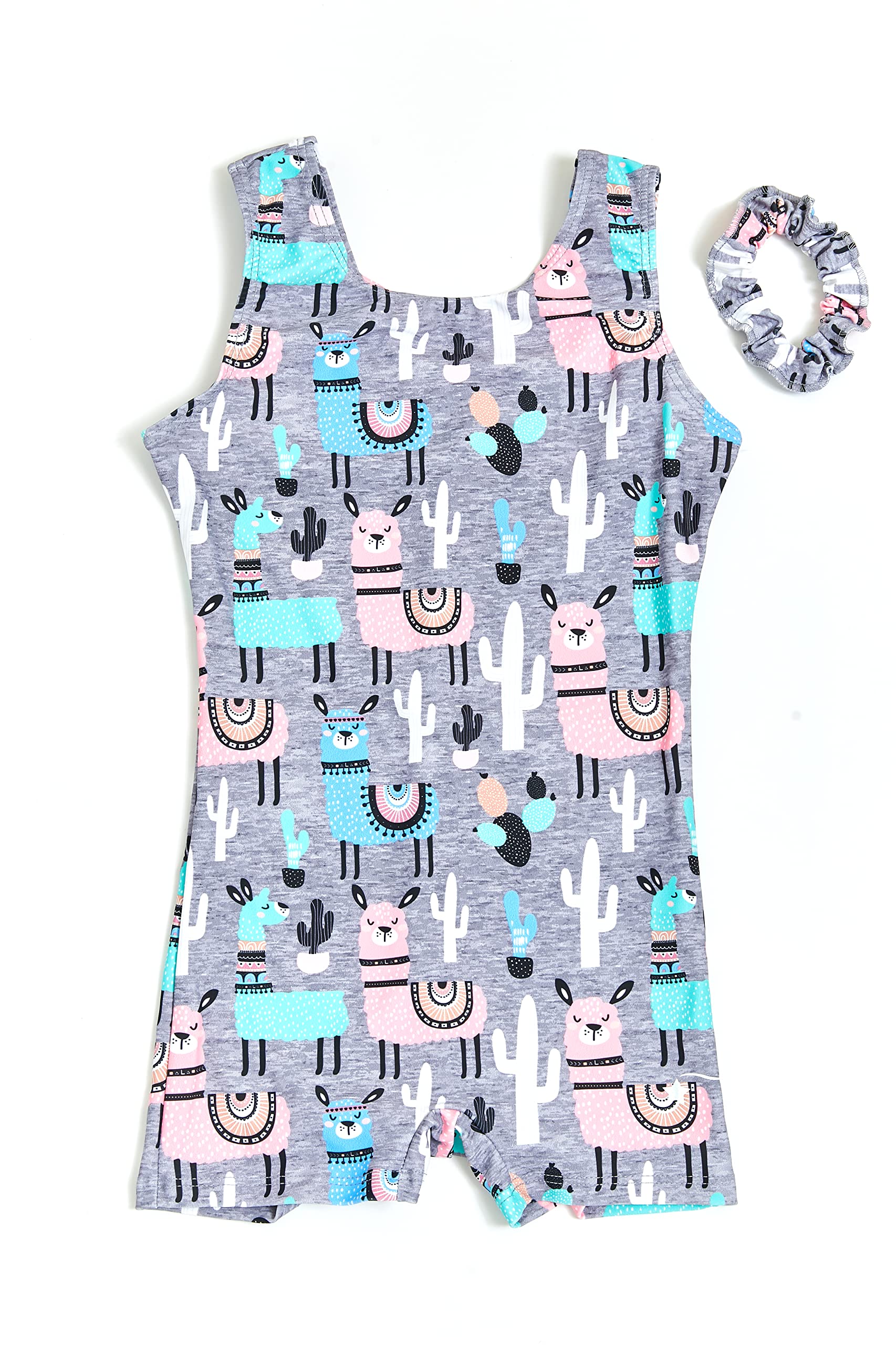 Destira Llama Llove Grey Gymnastics Unitard For Girls, Soft Fabric Biketard Athletic Wear, Child Large