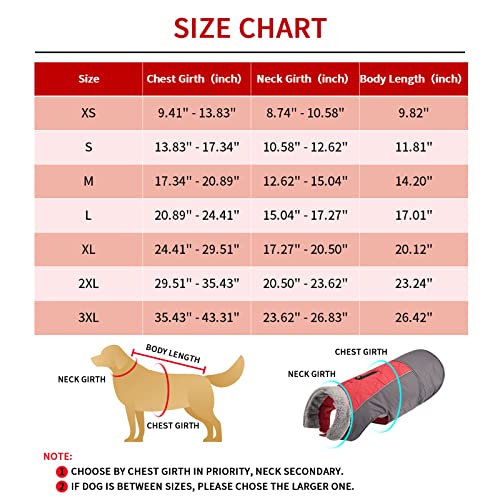 JOYPAWS Reversible Dog Coat, Windproof Waterproof Dog Jacket for Cold Weather, Warm Dog Winter Clothes Reflective Two-Tone Pet Apparel with Fleece Collar for Small Dogs Red S