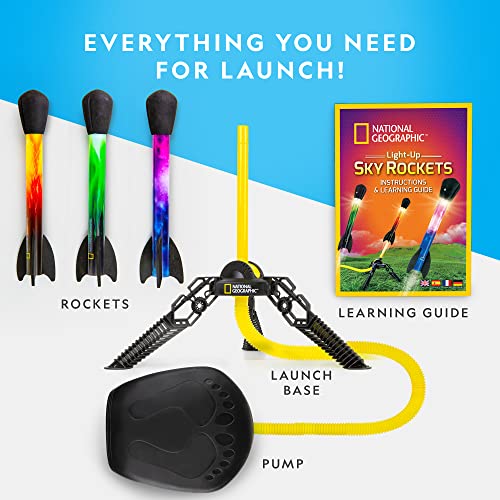 NATIONAL GEOGRAPHIC Air Rocket Toy β Ultimate LED Rocket Launcher for Kids, Stomp and Launch the Light Up, Air Powered, Foam Tipped Rockets up to 100 Feet