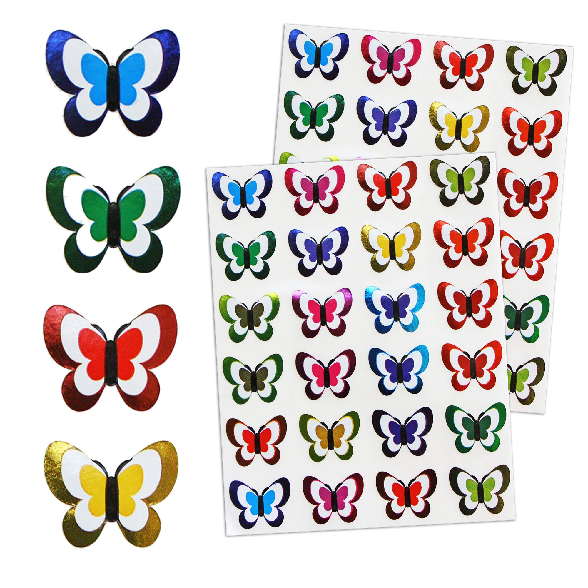 Royal Green Metallic Butterflies Stickers for Kids, Scrapbooking Sticker for Arts and Crafts - Permanent Adhesive - 120 Pack