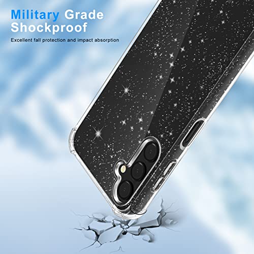 KSWOUS for Samsung Galaxy A14 5G Case Glitter Clear with Screen Protector[2 Pack], [Military Protection] Bling Sparkly Cute Shockproof Slim Cover for Women Girls Phone Case for Samsung A14 5G