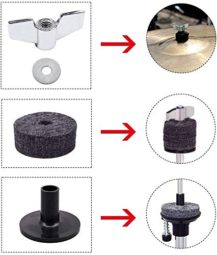 Cymbal Replacement Accessories 12pcs 4 Hi-Hat Clutch Felts & 2 Cymbal Sleeves & 2 Wing Nuts & 4 Washers for Drum