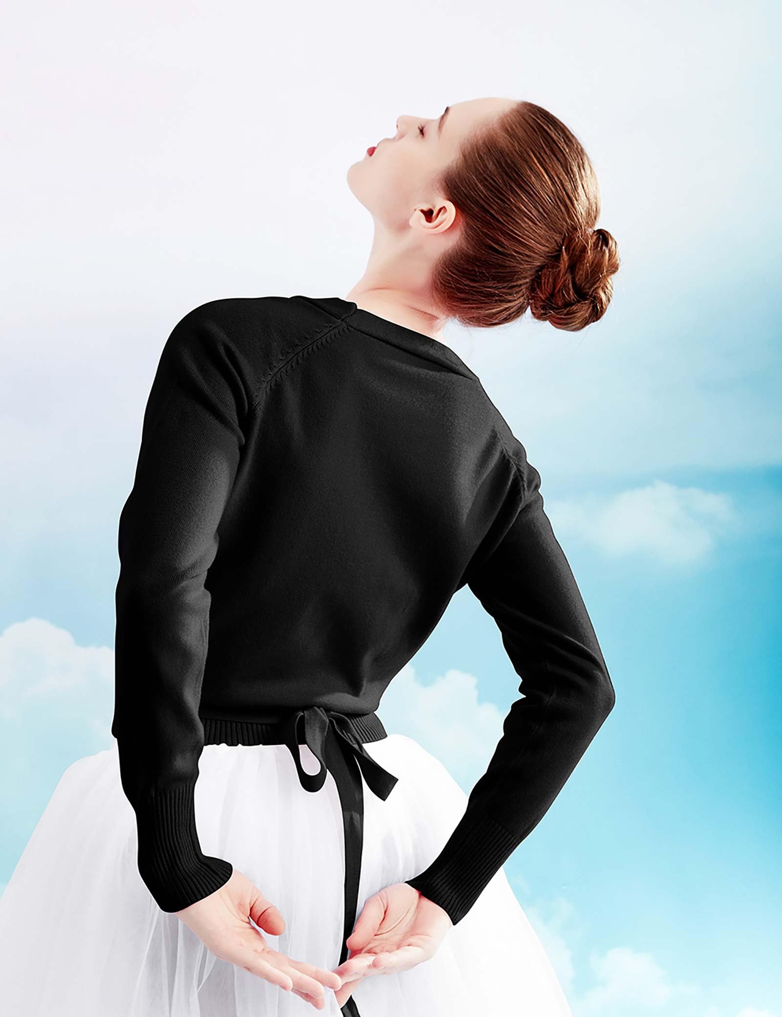 Daydance Black Women Ballet Sweater Wrap Soft Dance Warm Up Clothes for Leotards