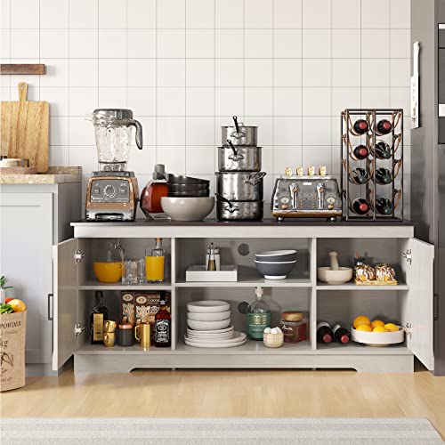 YITAHOME Buffet Cabinet, 59.5β Farmhouse Sideboard Buffet Storage Cabinet with Barn Door Coffee Bar Cabinet with Capacity 300 lbs for Home Dinning Living Room, Grey White/Espresso, 26β Height