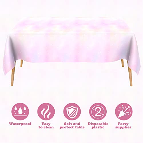 Pastel Rainbow Tablecloths 2 PCS Disposable Rainbow Tablecloth Waterproof Plastic Table Cloths for Rectangle Tables, Birthday Decoration Party Supplies for Birthday Wedding Pink Theme Party 108" x 54"