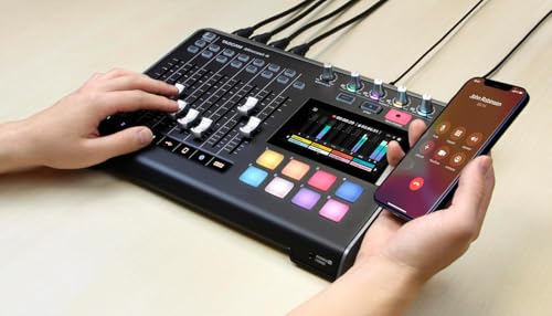 TASCAM Mixcast 4 Podcast Streaming Mixer, Recorder, and USB Audio Interface — Four XLR/TRS Mic Inputs, Touch Screen and Editing Software Included