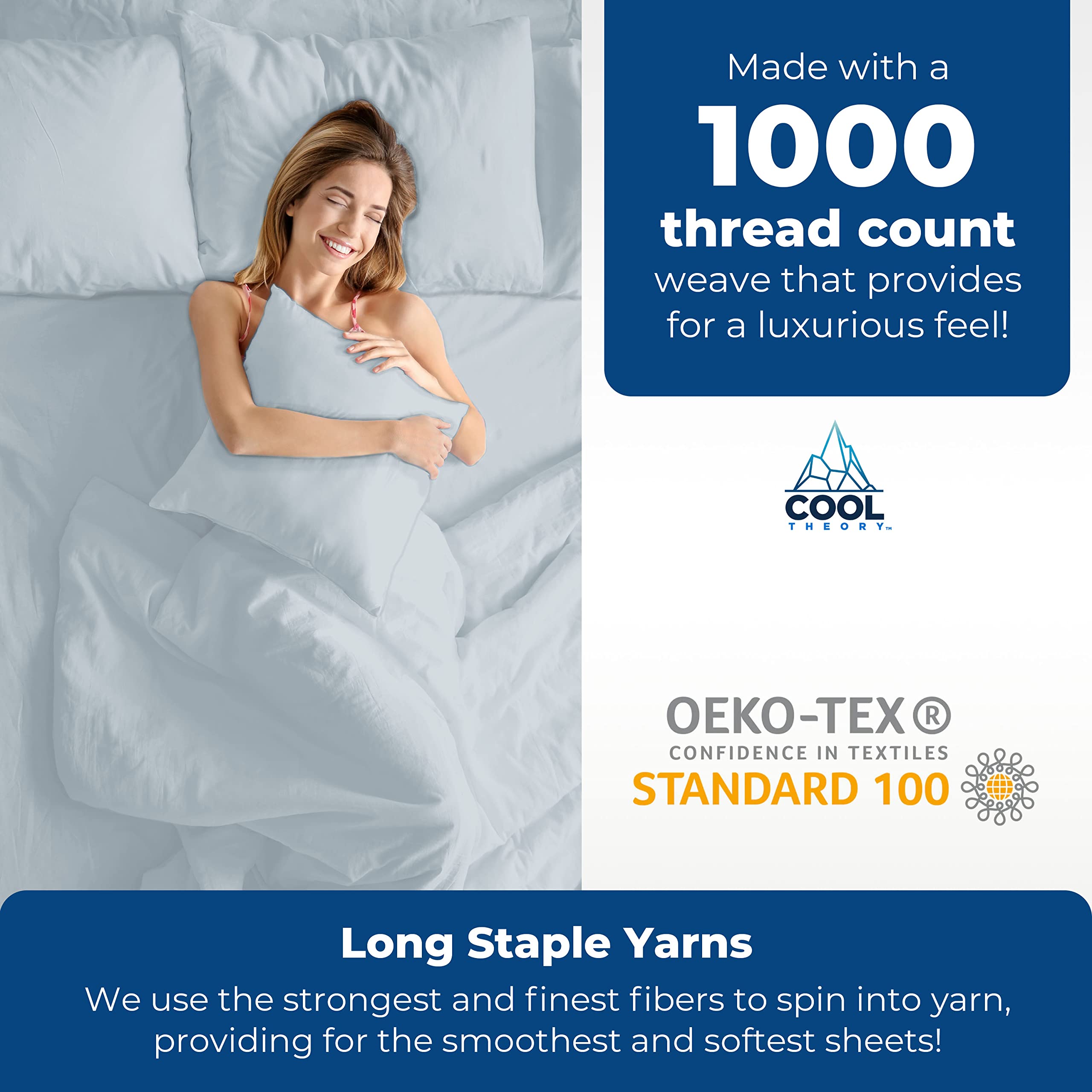 Comfort Lab Bed Sheets Luxurious 4-Piece Set - Cooling Wrinkle-Free Hotel Bed Sheets, 1000 Thread Count Cotton Rich Bed Sheets - Flat Sheet, Fitted Sheet, & 2 Pillowcases - King Size Sheets Set, Blue