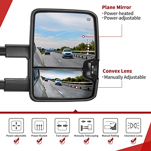 YITAMOTOR Towing Mirrors Compatible with 2003-2006 Chevy Silverado GMC Sierra 1500 2500 3500, 03-06 Tahoe Suburban Yukon Power Heated LED Dynamic Sequence Turn Signal Lights Tow Mirror Pair Set Black