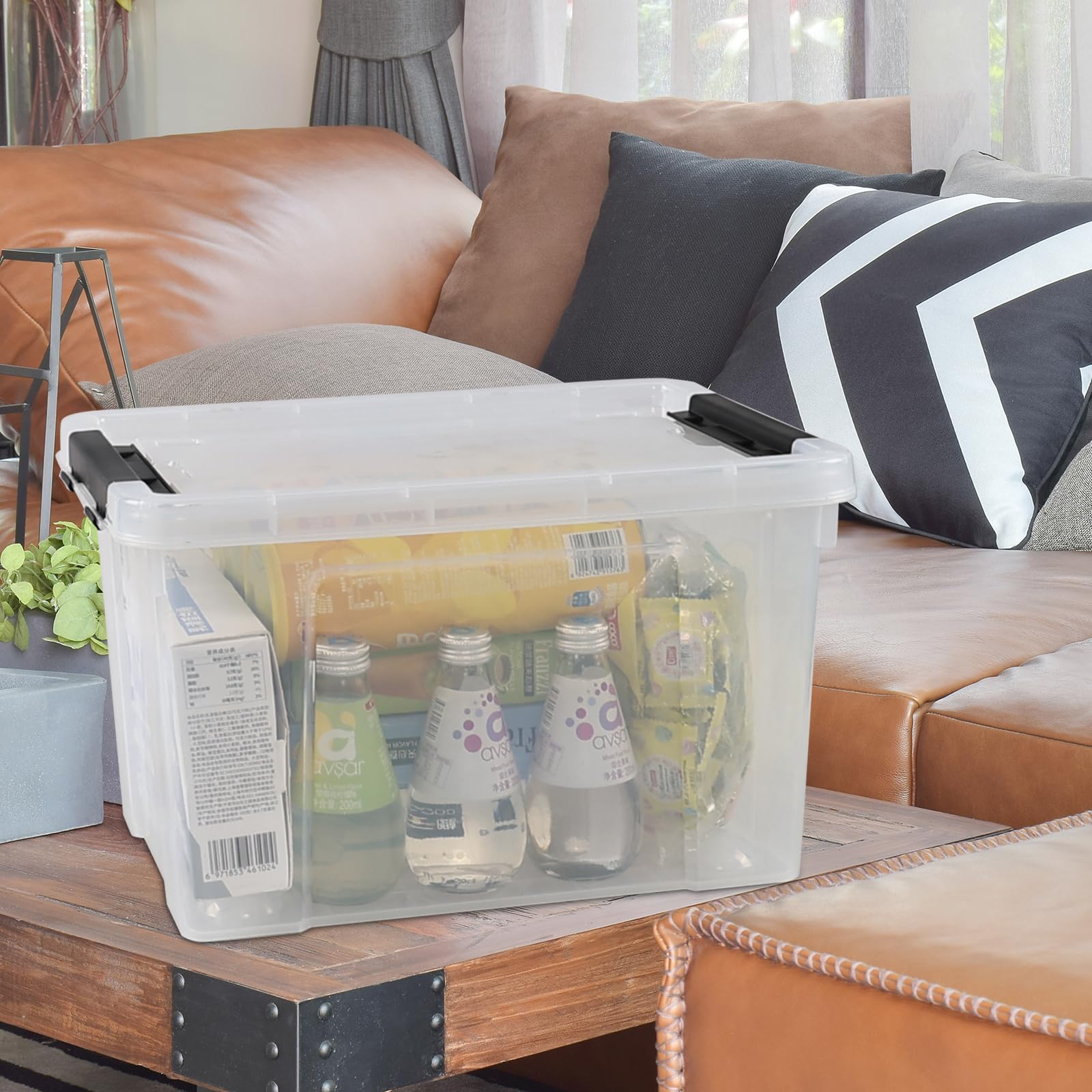 Fiazony 4-Pack 24 Quart Storage Box, Clear Plastic Storage Bin with Wheels