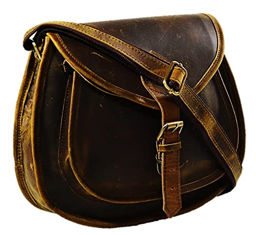 Satchel And Fable Handmade Women Leather Vintage Brown Cross Body Shoulder Bag (Small, Brown)