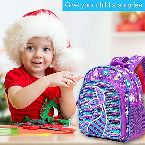 gxtvo Mermaid Backpack for Girls, Toddler Sequin Preschool Bookbag, 12" Cute Cartoon Animal School Bag