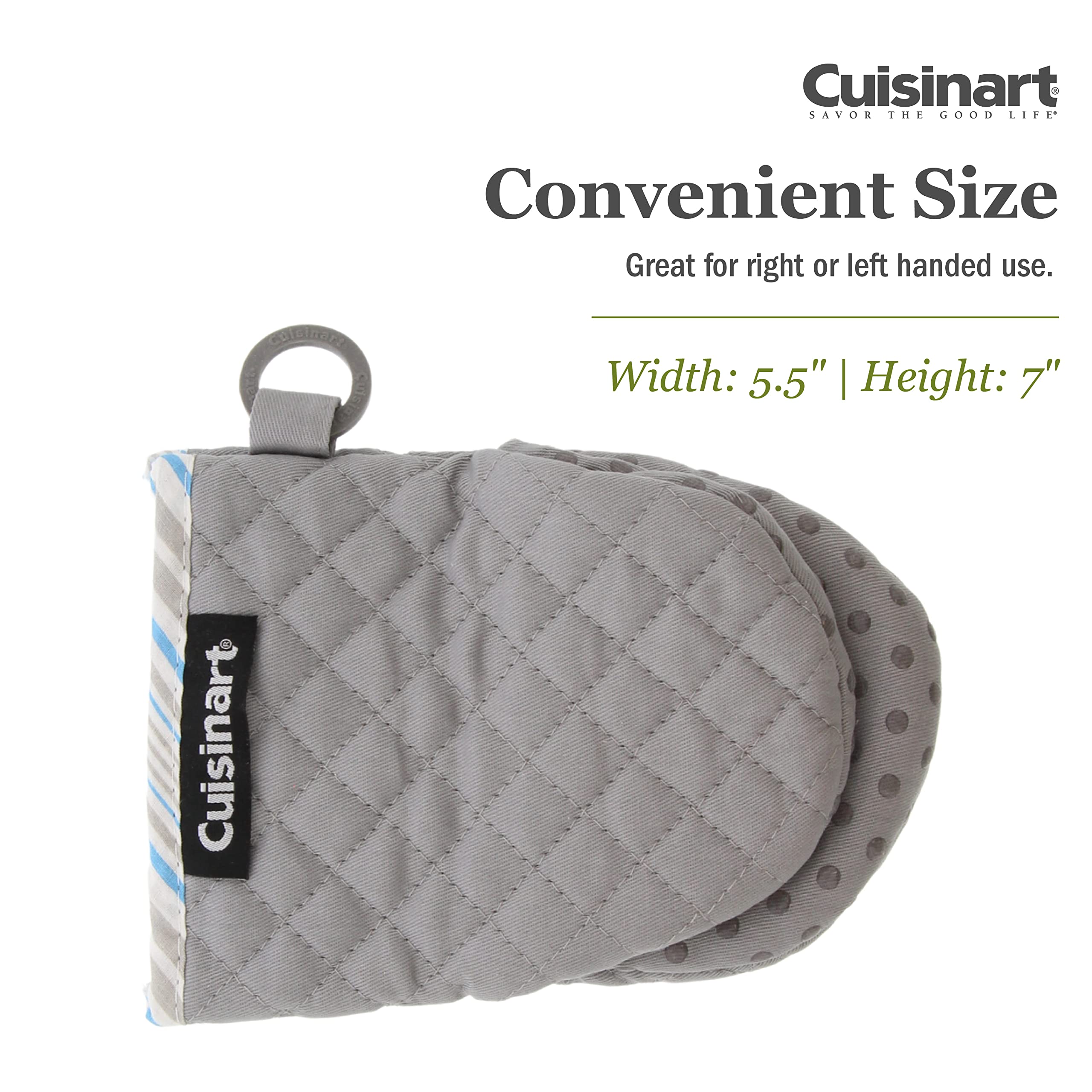 Cuisinart Quilted Mini Oven Mitts with Silicone Grip, Drizzle Grey, 2pk - Durable, Heat Resistant Oven Gloves with Thick Quilted Lining to Protect Your Hands from Hot Surfaces, 5.5" x 7.5"