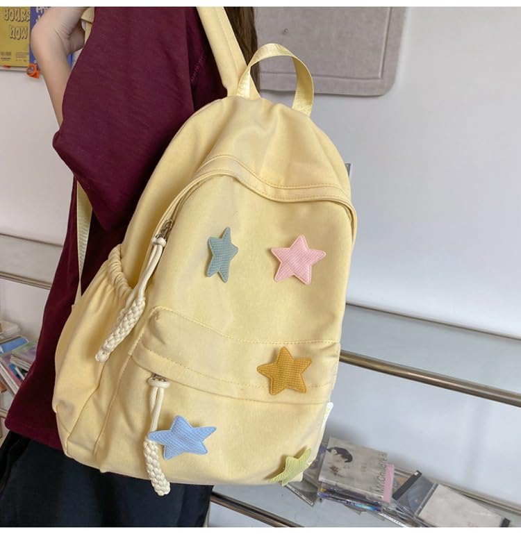 MININAI Y2K Aesthetic Backpack Preppy Backpack Cute Trendy Star Backpack Laptop Backpack Back to College Supplies (Yellow,One Size)