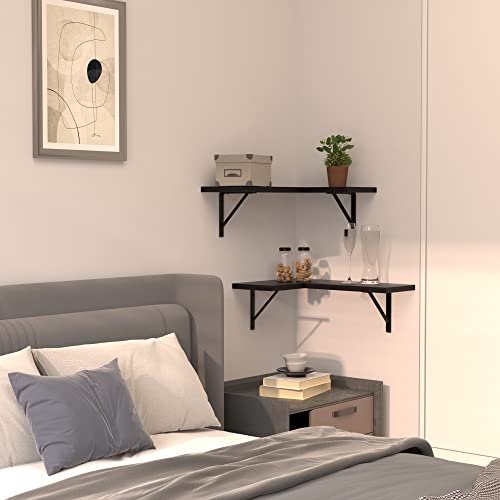 NATURE'S SOURCE Floating Corner Shelves Set of 3, Corner Shelves Wall Mounted, Floating Shelves for Bedroom Kitchen Living Room Bathroom Office- Gothic Style (Black)