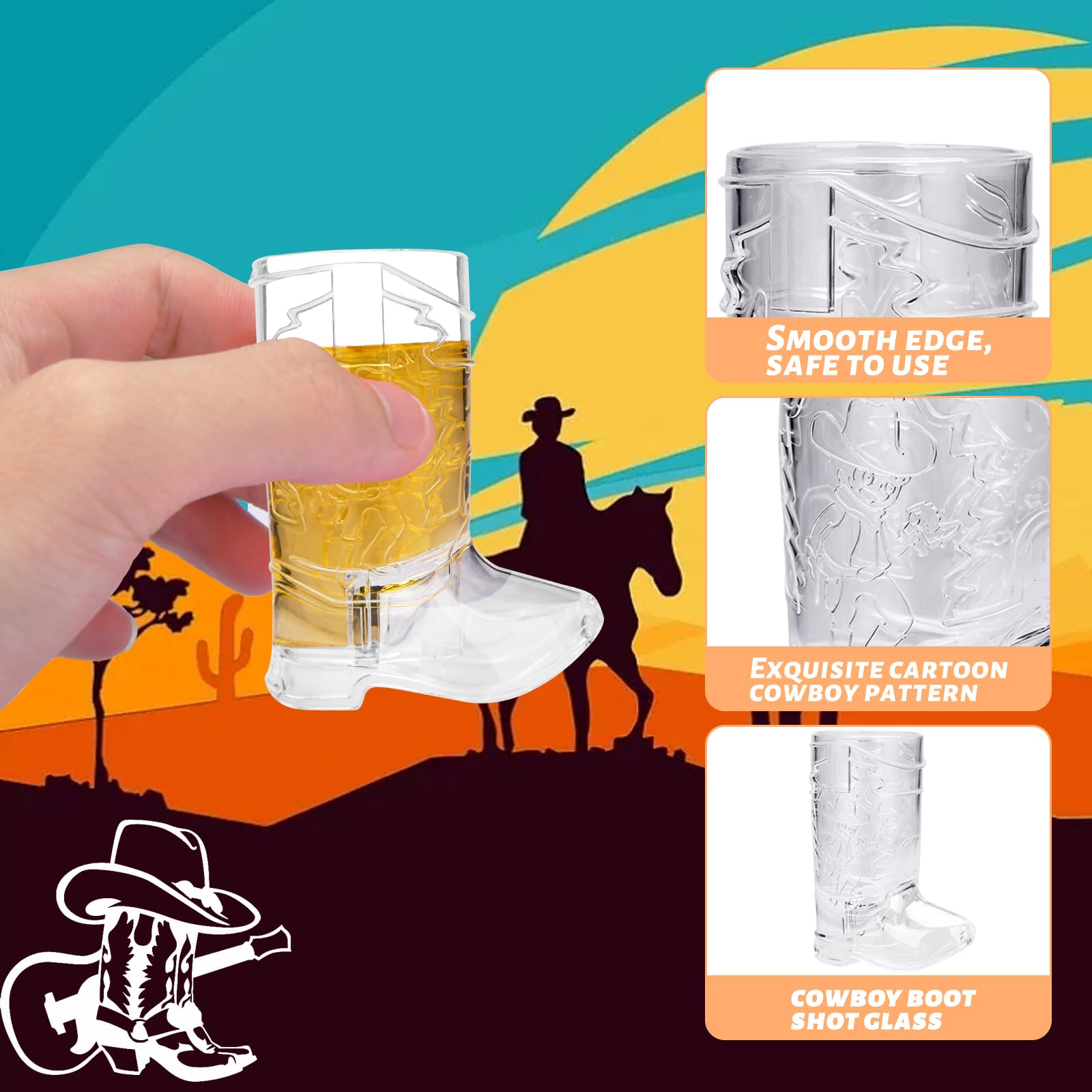 Cowboy Boot Shot Glasses - Set of 24 Latest Cowboy Pattern 1.5oz Plastic Clear Shot Glasses Bulk Disposable Reusable Shot Glass Cups Western Themed Party Decorations for Bachelorette,Birthday,Tequila