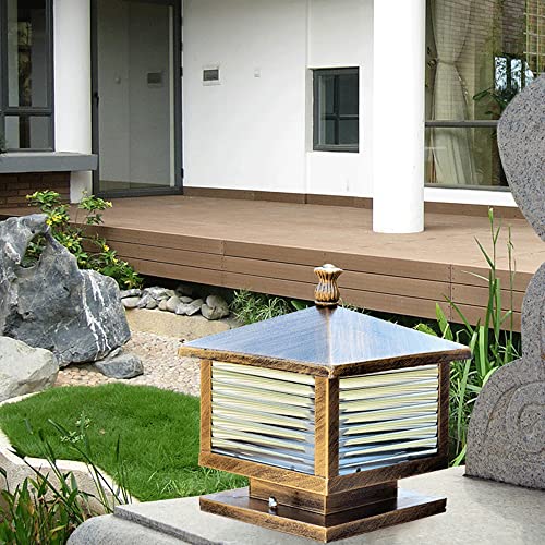 JSBDPHW Outdoor Post Light Lamps Courtyard Wall Waterproof Column Light Glass Lampshade Wrought Iron E27 Post Light Villa Gate Base Landscape Light