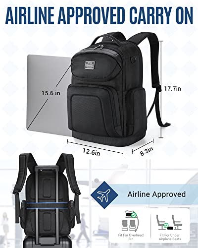 LIGHT FLIGHT Travel Laptop Backpack for Men Women,Water Resistant College Bag,Carry on Backpack Flight Approved,Work Bookpack Fits 15.6 Inch Laptop,Lightweight Hiking Bag,Black