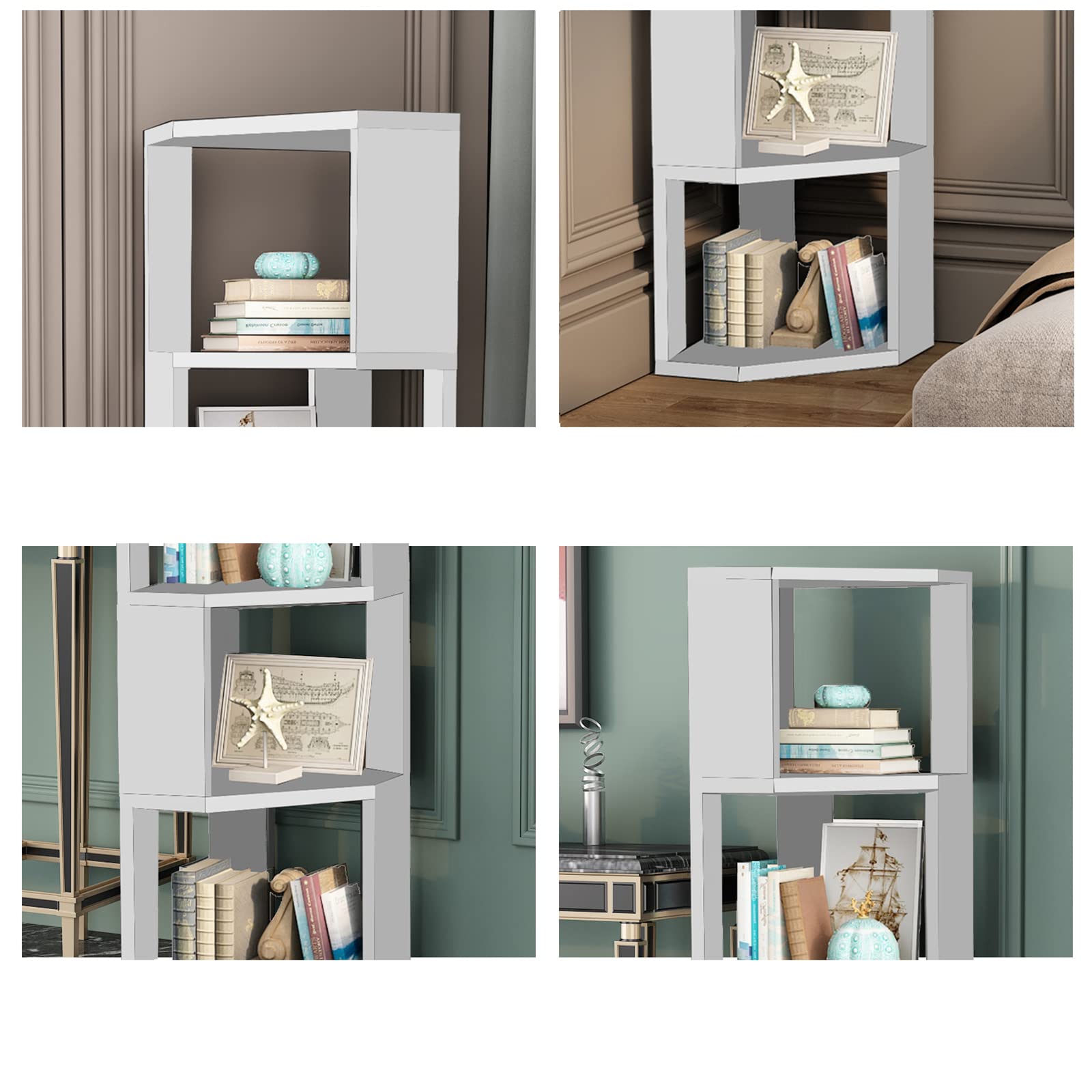 NEWSENDY 4-Tier Wooden Cube Bookcase, Free Standing Book Shelf, Modern Open Storage Organizer for Bedroom, Living Room, Office(White)
