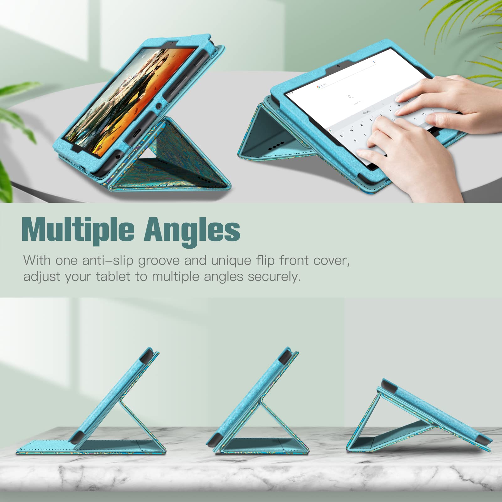 Fintie Folio Case for Amazon Fire HD 8 & Fire HD 8 Plus Tablet (12th/10th Generation, 2022/2020 Release) - [Flex Stand] Premium Vegan Leather Multi-Angle Folio Cover Auto Sleep Wake, Shades of Blue
