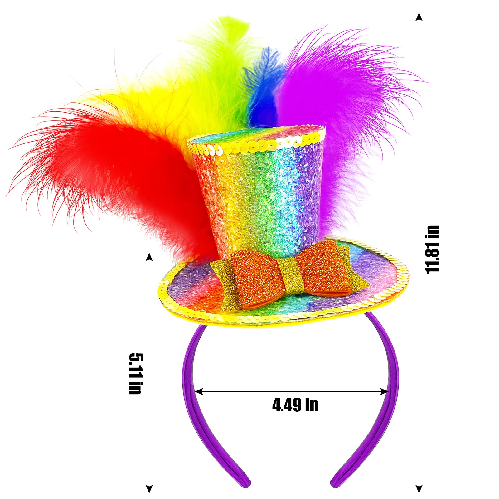 Fikinise Rainbow Feather Headband Top Hat for Women Girls Material, Mardi Gras Carnival Party, Birthday, Cosplay, Halloween Hat Accessory