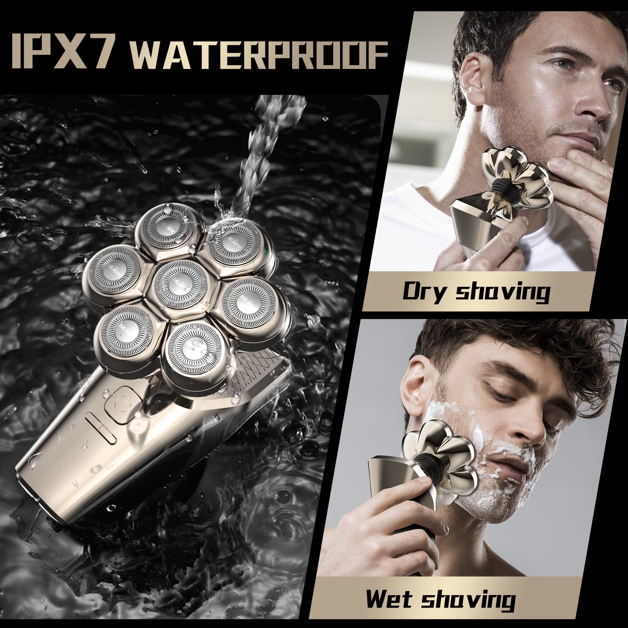 Head Shaver for Bald Men, Electric Razor for Men 5-in-1 Multifunctional Electric Head Shaver Bald Clippers for Men Wet/Dry Waterproof 7D Rotary Shaver Grooming Kit Rechargeable with LED Display