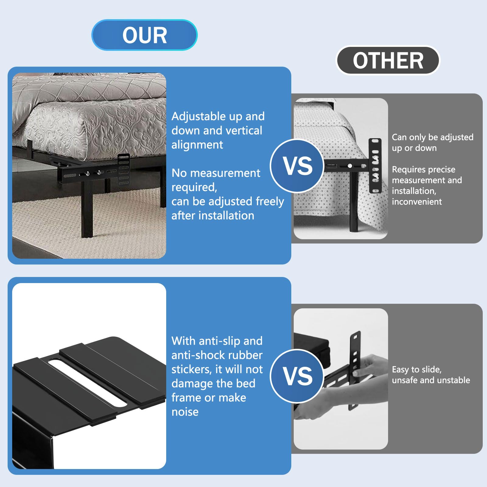 Headboard Brackets Kit for Adjustable Bed Base, Headboard Wall Mounting Brackets, Footboard Attachment for Bed Metal Frame, Headboard Extension Adapter Kit for Twin Full Queen King Size Bed
