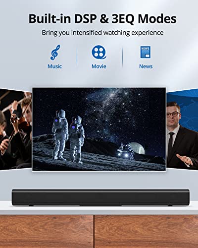 Sound Bar, SOUNDWINGS 26-Inch Soundbar for TV, 3D Surround Sound Audio System, Bluetooth 5.1/USB Connectivity, Button/Remote Control, for 4K & HD TV, 3 Equalizer Mode for Home Theater/Gaming/Projector