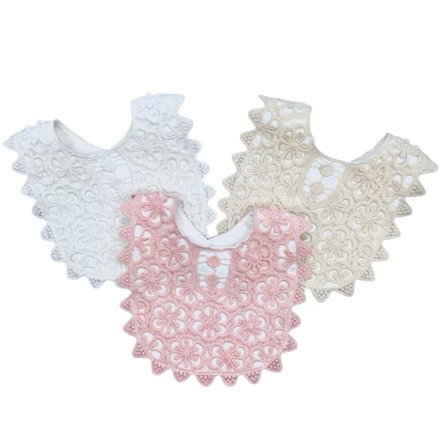 LEAL BABY Pack of 3 cute WATERPROOF Bibs, adjustable snap closure. Ideal for Drooling and Teething babies ages 0-36 months. (White, Pink, Ivory)