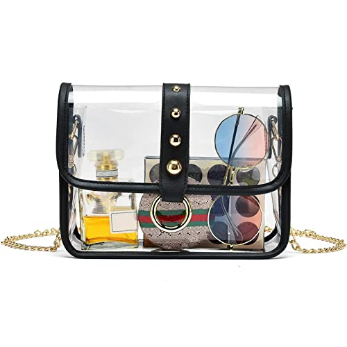 KUI WAN Clear Bag Stadium Approved,Clear Purse for Women Clear Crossbody Bag for Sport Event Concert,Black