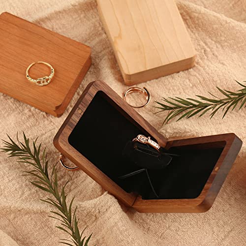 Yookin Handcrafted Wooden Rotating Ring Box Magnetic Closure Ring Storage Case Portable Ring Holder for Proposal,Engagement,Wedding (Black walnut)