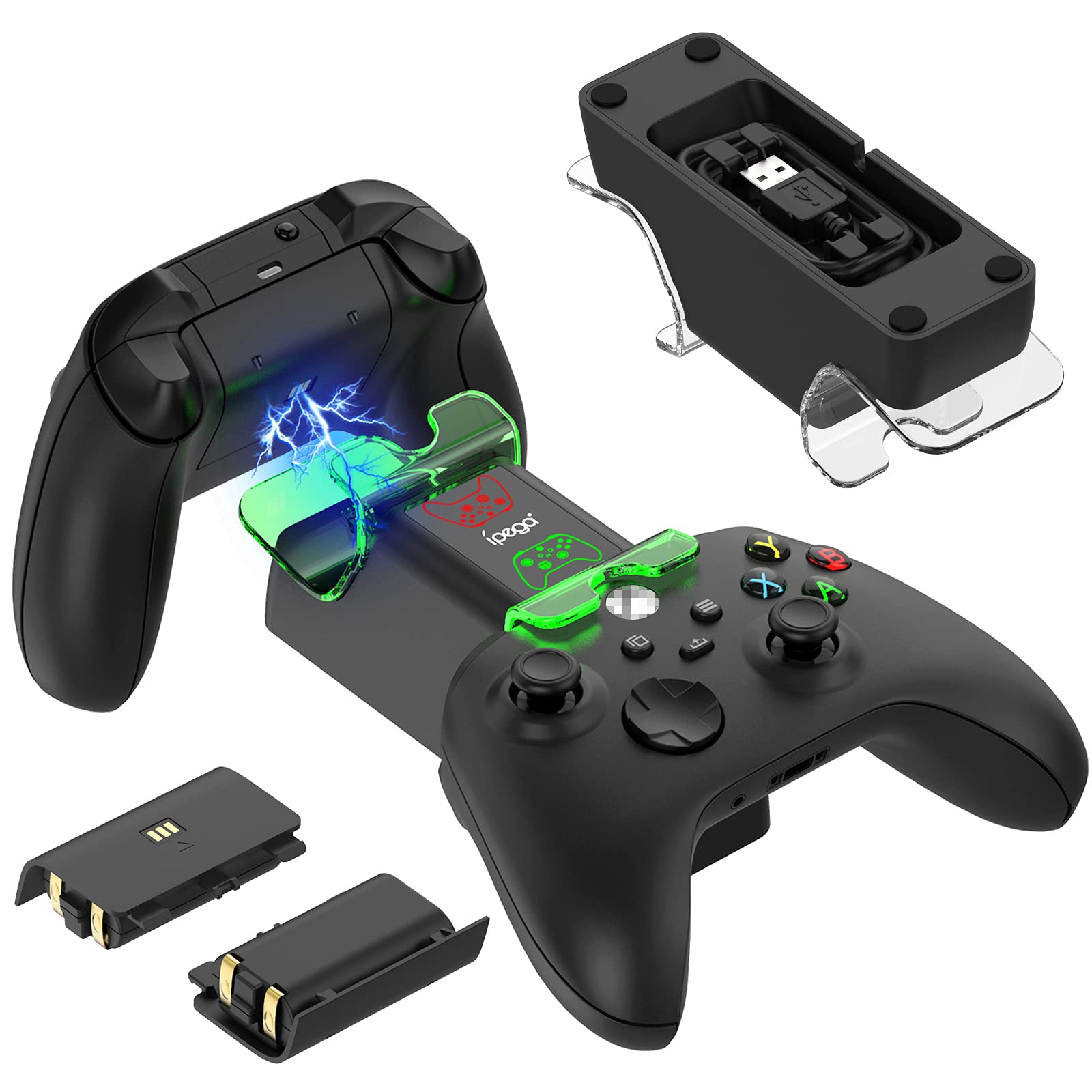 Controller Charger Dock for Xbox Series X/for Xbox Series S with 2x1400mAh Battery Pack, MENEEA Dual Charging Stand Station Accessories with Large Capacity Rechargeable Battery and Cover