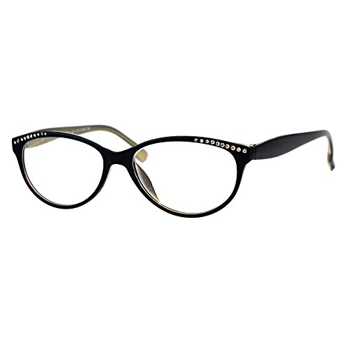 JuicyOrange Womens Magnified Reading Glasses Rhinestones Oval Cateye Black Gold +2.50