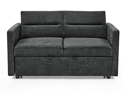 Livavege 3-in-1 Sofa Bed, Convertible Loveseat Sleeper with Adjsutable Back and Two Arm Pocket, Modern 2-Seat Pull Out Futon Couch for Living Room Bedroom, Office, Apartment