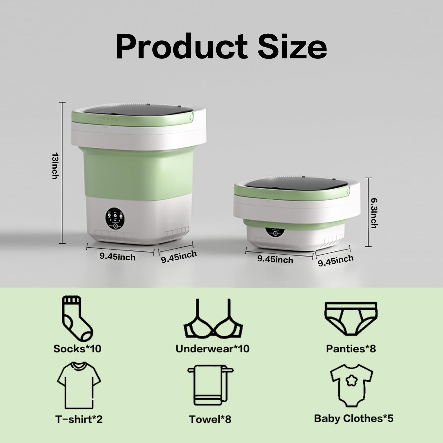 Lecroooi 12L Portable Washing Machine, Upgraded Version with Spin Basket, with 3 Modes Deep Cleaning Small Washing Machine for Baby Clothes, Underwear or Small Items, Dorm, RV Travel Laundry (Green)