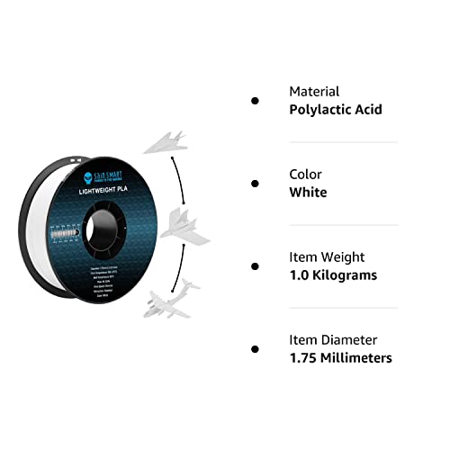 SainSmart Light Weight Filament 1.75mm, LW-PLA Low-Density Active Foaming 3D Printer Filament for RC Planes Drone Parts and Cosplay, White PLA Filament, 1KG