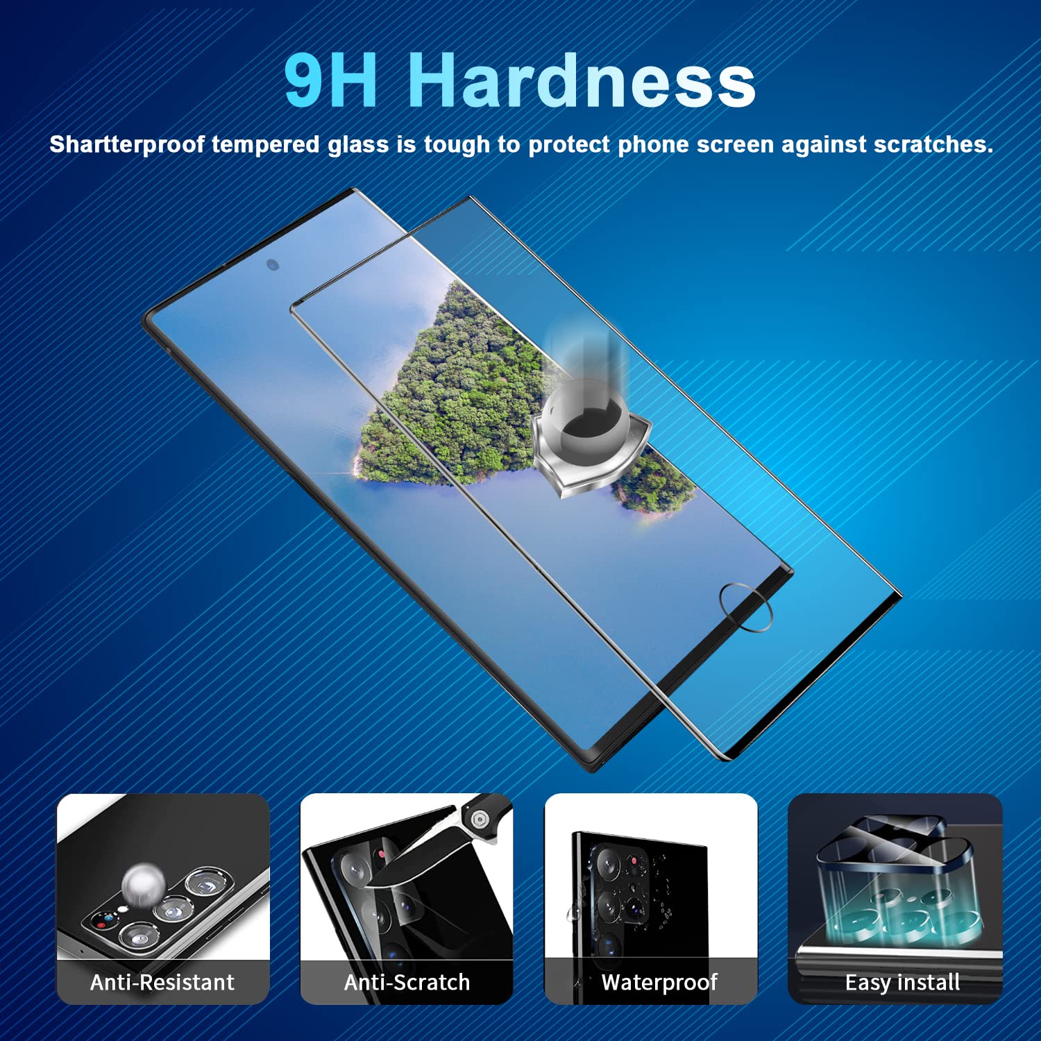 Galaxy S22 Ultra Screen Protector [2+2 Pack] Camera Lens Protector, Fingerprint Unlock Support, HD Tempered Glass, Touch Sensitive, Anti Scratch, for Samsung S22 Ultra 5G Glass Screen Protector
