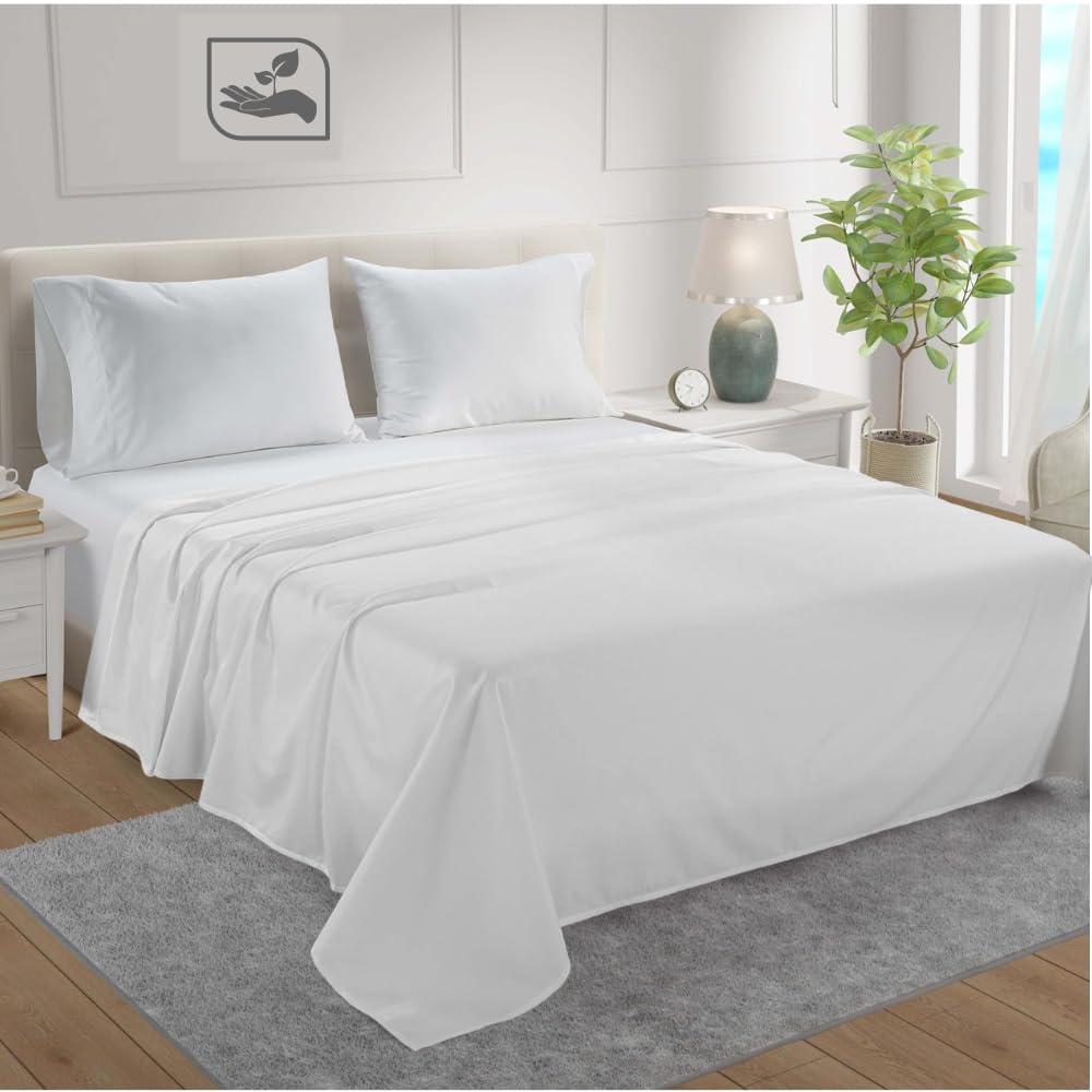 CharlottelyHues 100% Egyptian Cotton Queen Size Sheet Set - 1000 Thread Count 4 Piece Bed Sheets Long Staple Cotton Sheets, Sateen Weave, luxury Hotel Sheets, Fits Upto 18" Deep Pocket - Bright White