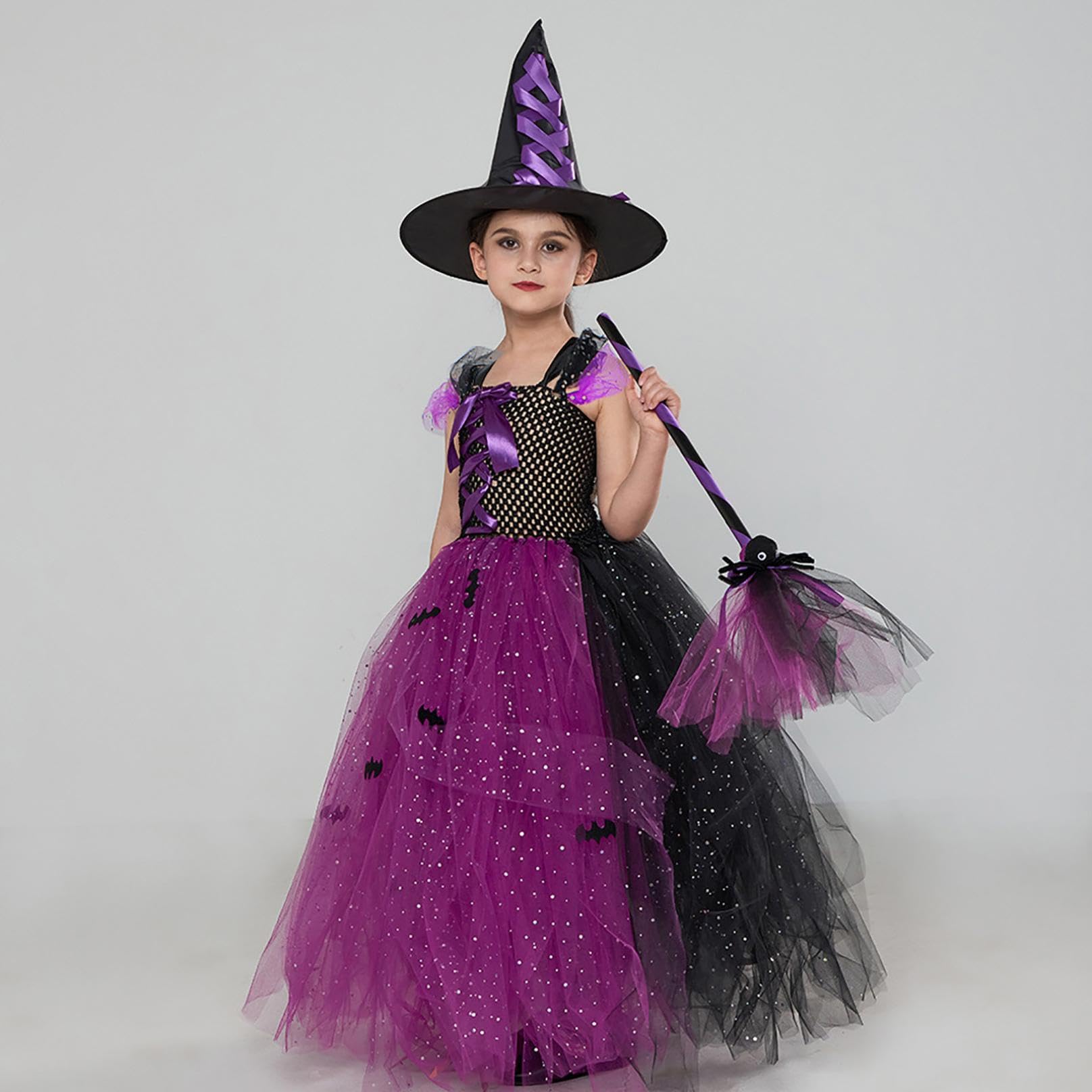 Halloween Witch Broom Kids Witch Broom Witch Costume Accessories Halloween Costume Decorations Halloween Witch Costume Sets (Purple)