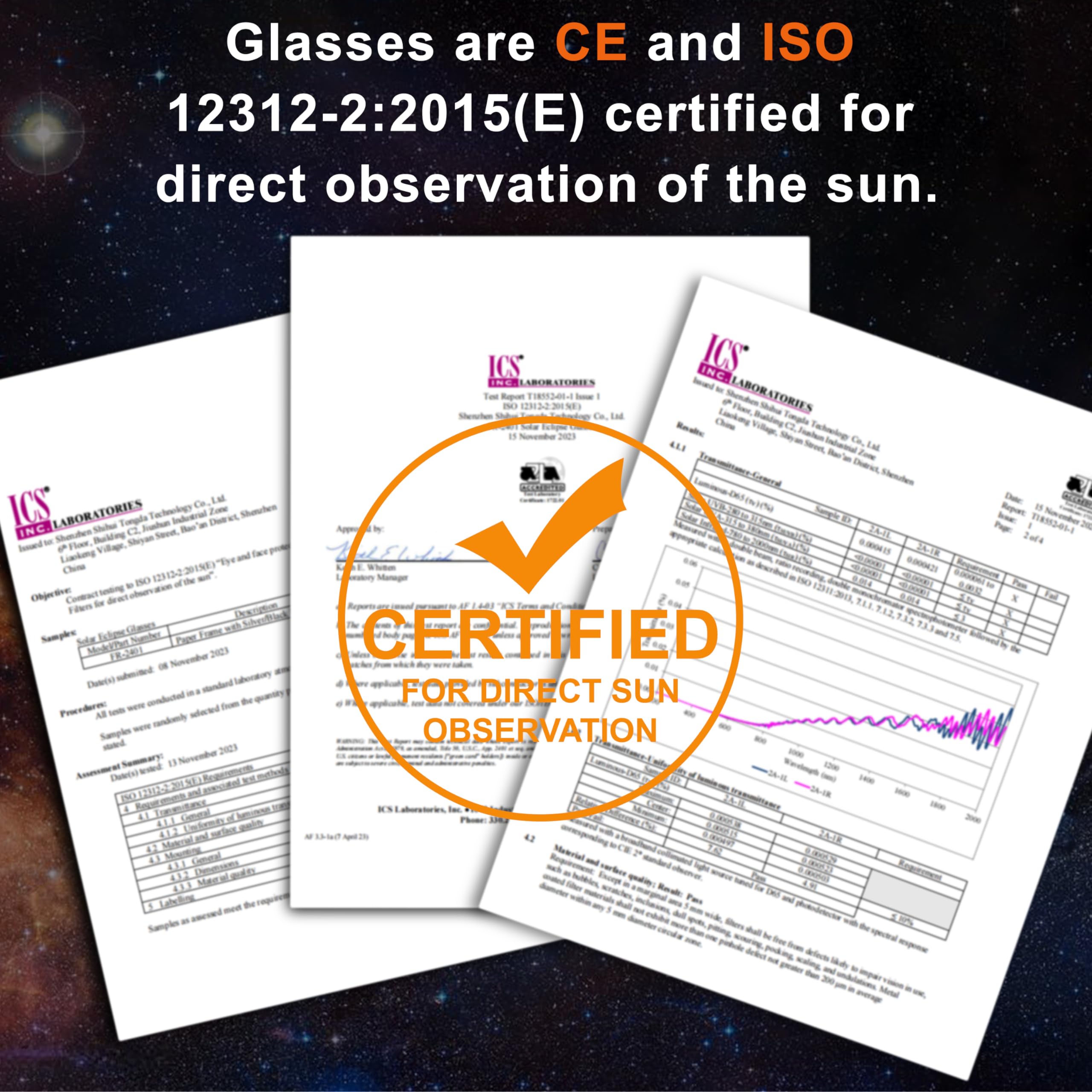 CE and ISO 12312-2:2015(E) Standards Optical Quality Safe Shades for Direct Sun Viewing