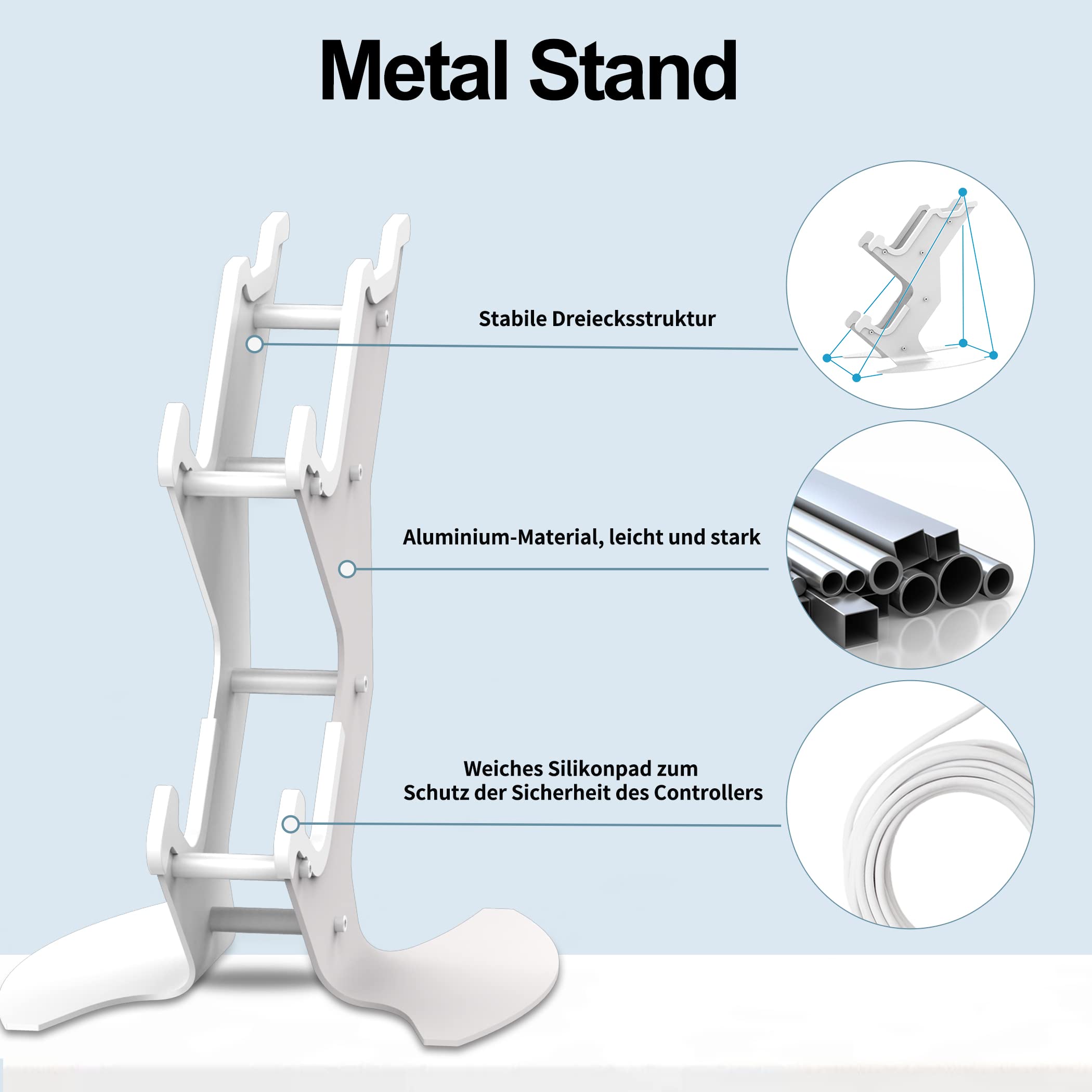 Controller Holder Stand, Universal Metal Material Game Controller Headset Stand Controller Accessories for Gamepad of PS5 / Xbox / PS4 / Switch (White