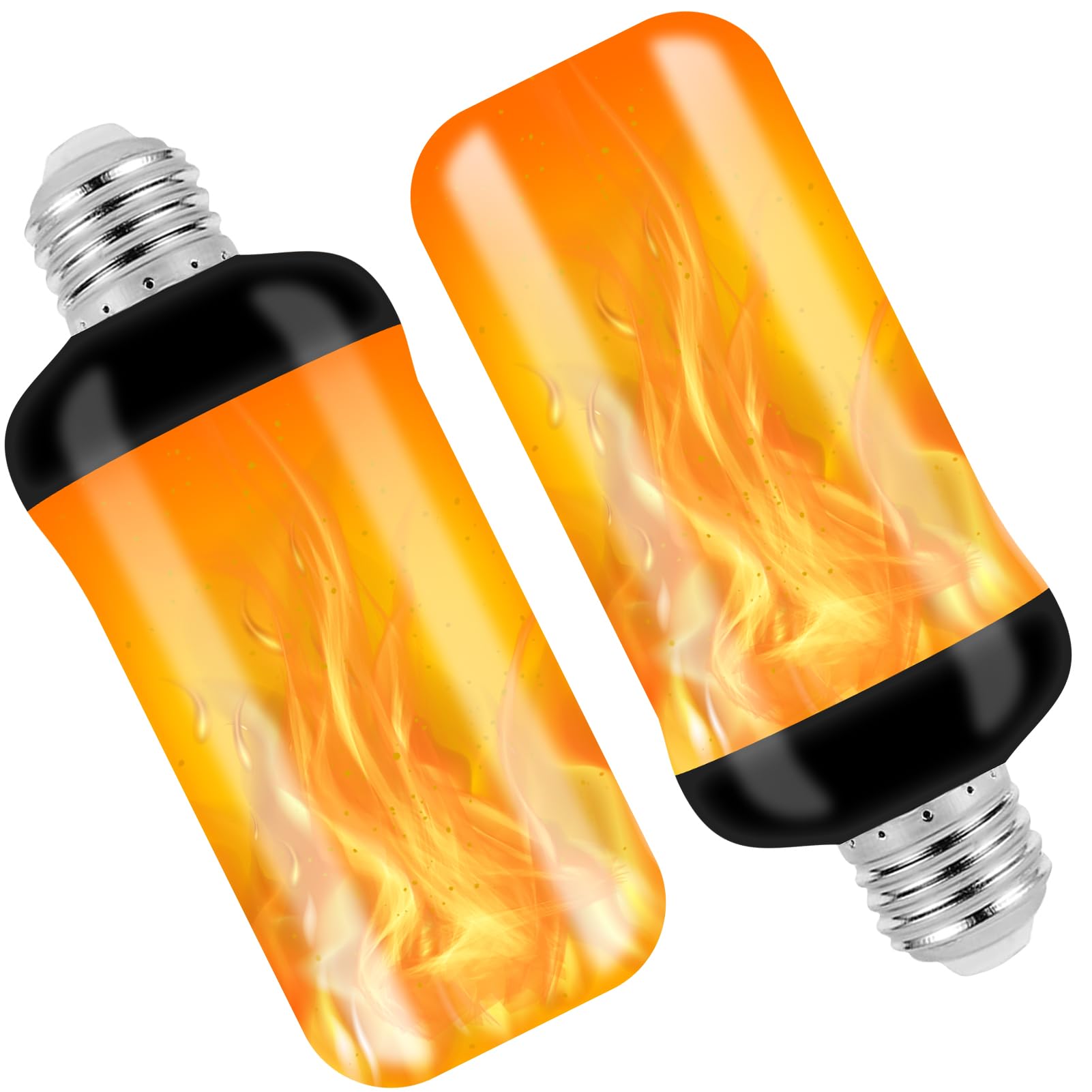 LED Flame Light Bulbs 4 Modes Flickering Light Bulbs with Gravity Sensor, E26 Base Fire Light Bulb for Halloween, Christmas Decorations, Party, Outdoor, Indoor, Home Decor (2 Pack - Black case)