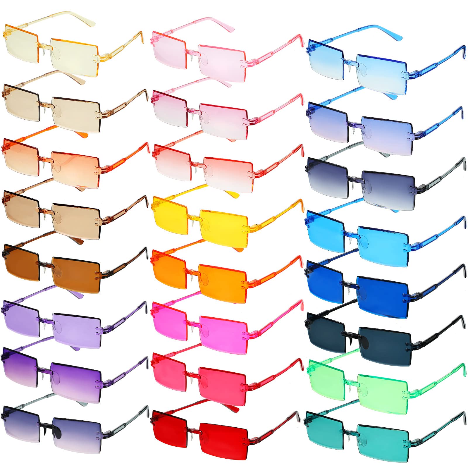 EBOOT 24 Sets Rimless Rectangle Sunglasses for Women and Men Frameless Square Sunglasses with Multi Colors Trendy Gradient Eyewear Ultralight Vintage Sunglasses Plastic Frame Unisex (Multi Colors)