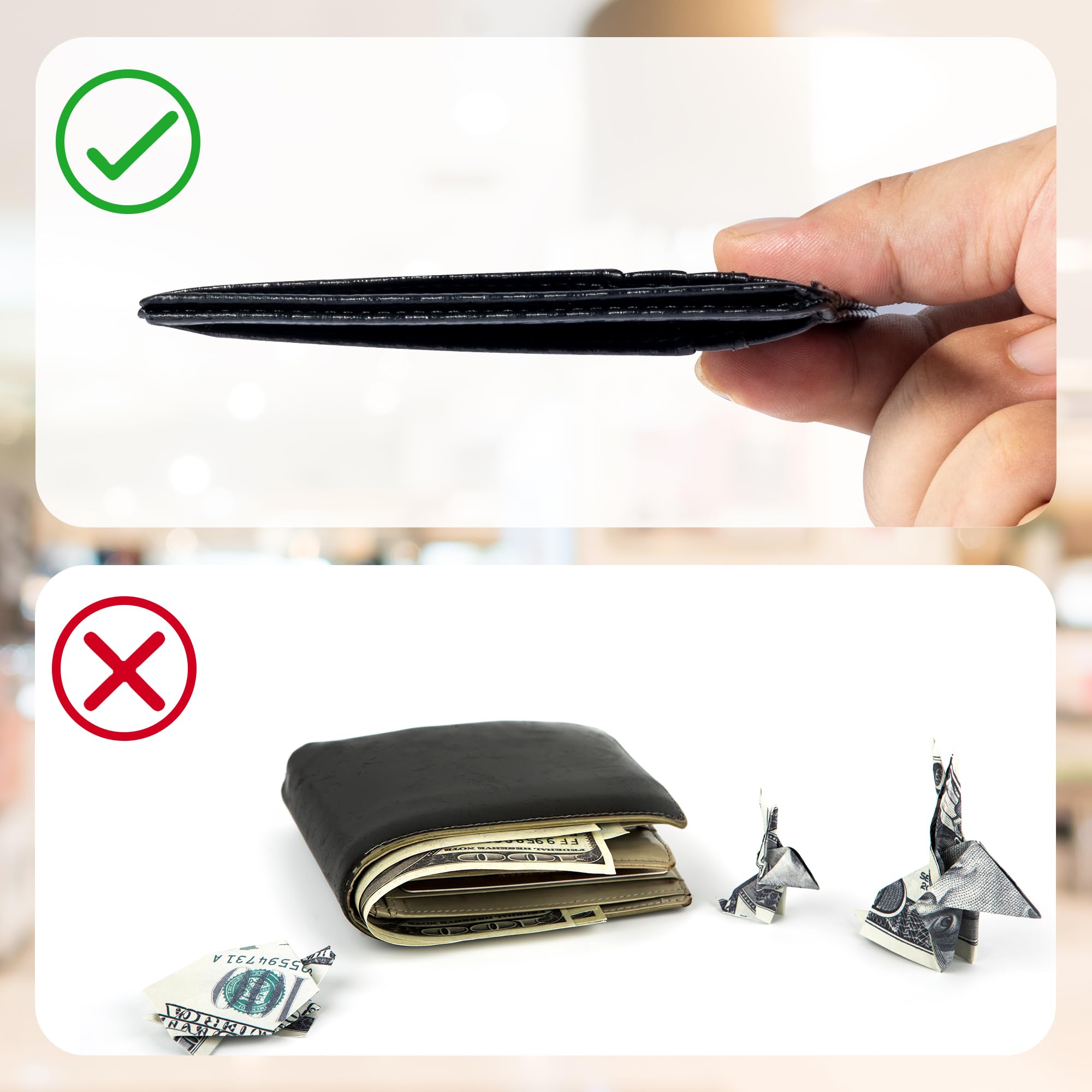Chelmon Slim Wallet for Men, Minimalist Front Pocket RFID Blocking Faux Leather Slim Wallet Secure Credit Card Holder for Men (Black Carbon)