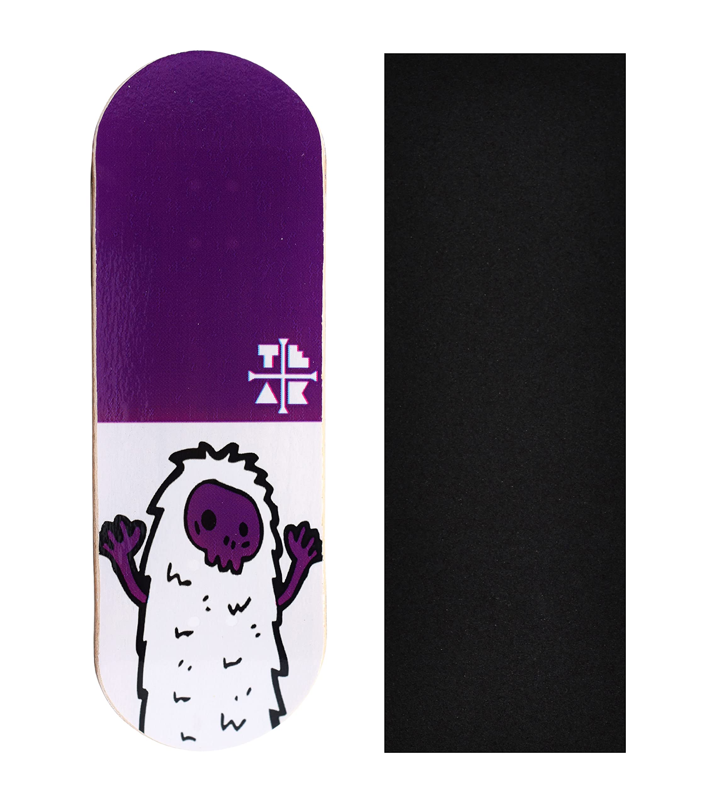 Teak Tuning Premium Fingerboard Graphic Deck, Purple Yeti - 32mm x 97mm - Heat Transfer Graphics, Pro Shape & Size - Pre-Drilled Holes - Includes Prolific Foam Tape