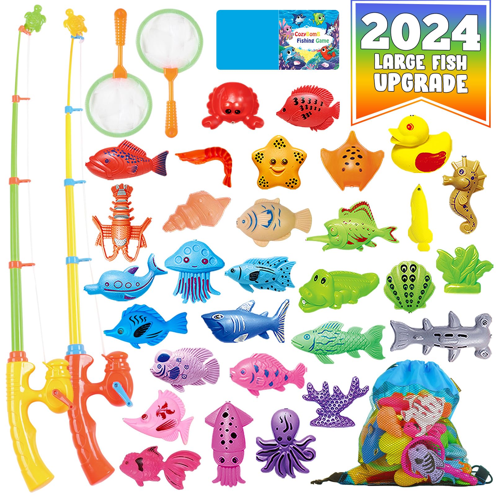 CozyBomB™ Magnetic Fishing Game for Kids | Bath Pool Toys Set for Water Table Learning Education Fishin for Bathtub Fun with Animal, Poles Rod Net Fishes for Kids Age 3 4 5 6 Year