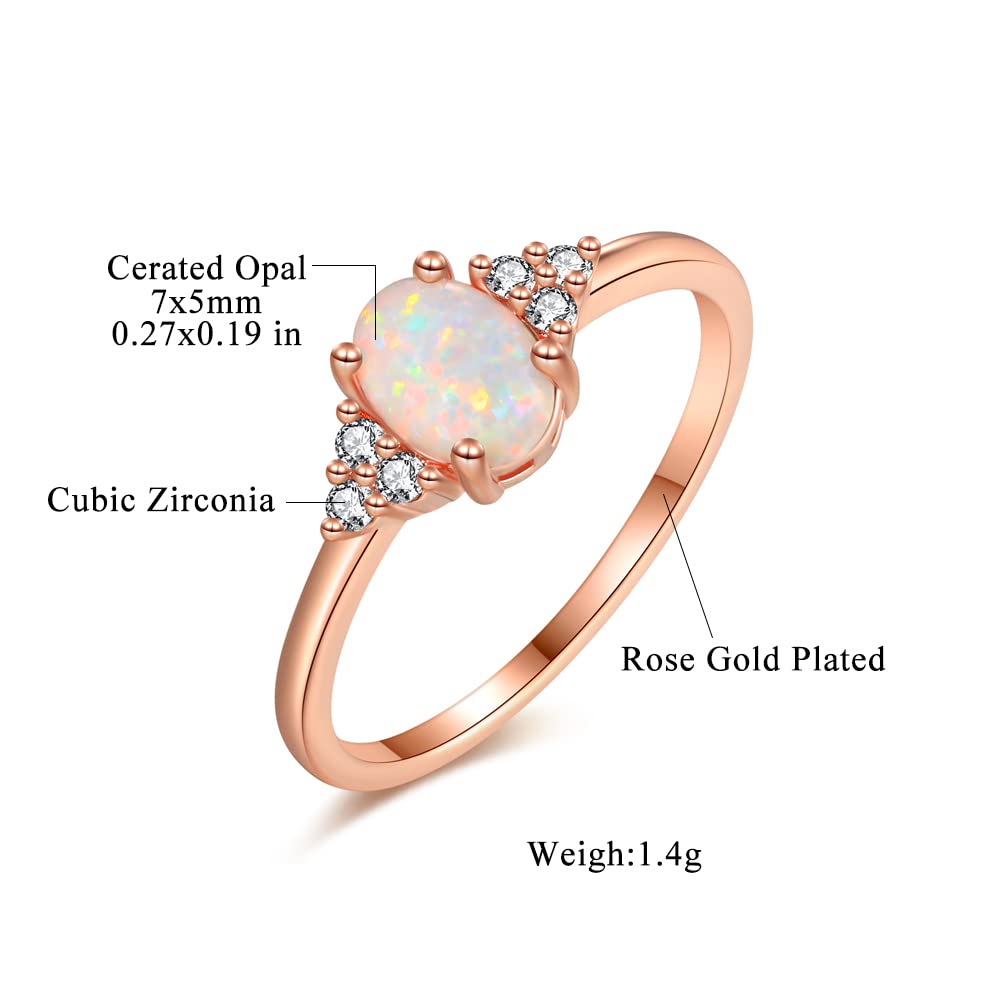 CiNily Wedding Rings for Women Eternity Band 14K Rose Gold Plated Cubic Zirconia Promise Ring Gift for Her, White Fire Opal Engagement Rings Size 6