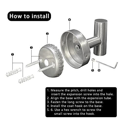 HUFEEOH Towel Hooks, SUS304 Stainless Steel Modern Coat/Robe Clothes Hooks, Wall Hook Heavy Duty for Bathroom Bedroom,Kitchen,Restroom,Hotel - Brushed Nickel and Wall Mounted (6PC, Silver)