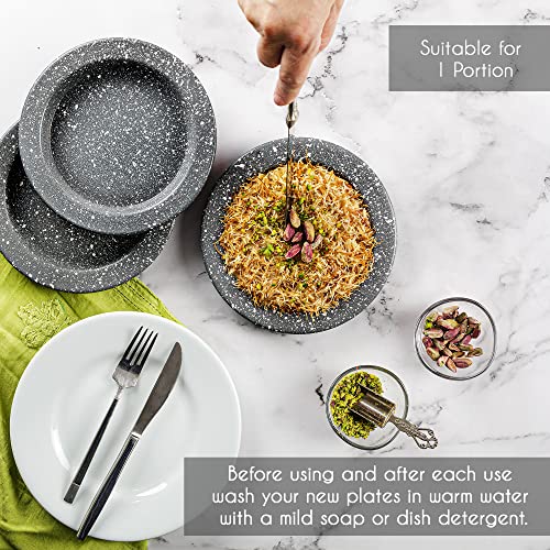Kunefe Plate, Cooking and Serving Plates for Traditional Turkish Kunafa, Kadaifi, Kunafeh and Shredded Phyllo Kadayif Dough, Non-Stick Granite Dinnerware Tray, Dessert Plate Set of 3 (Small)