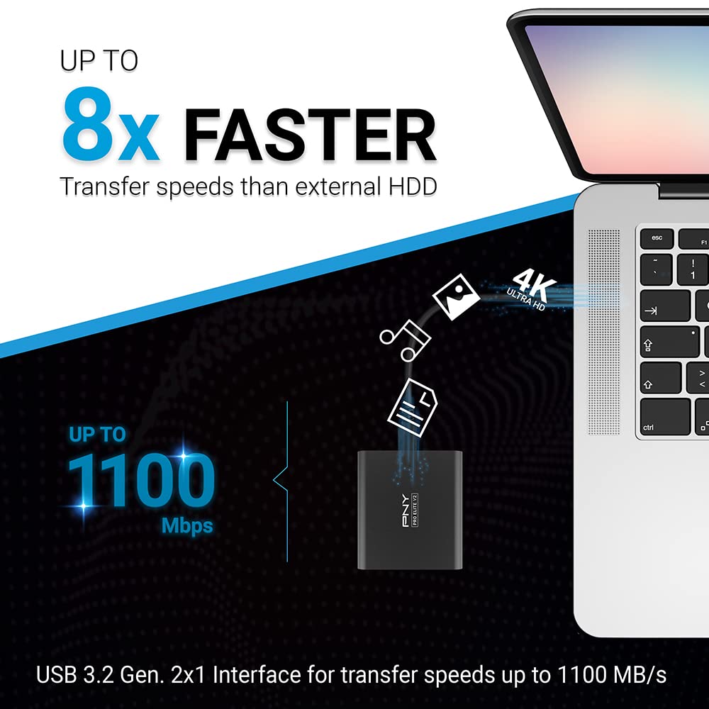 PNY Pro Elite V2 1TB USB 3.2 Gen 2x1 Type-C Portable Solid State Drive (SSD) β (PSD0CS2160-1TB-RB)