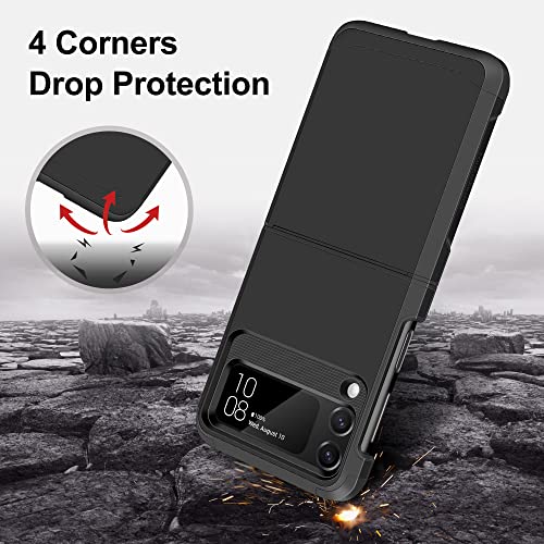 SAMONPOW for Samsung Galaxy Z Flip 4 Case, Z Flip 4 Case with Upgraded Hinge Protection Dual Layer Hard PC Soft TPU Bumper Full Body Shockproof Flip 4 Phone Case for Galaxy Z Flip 4 5G Case - Black